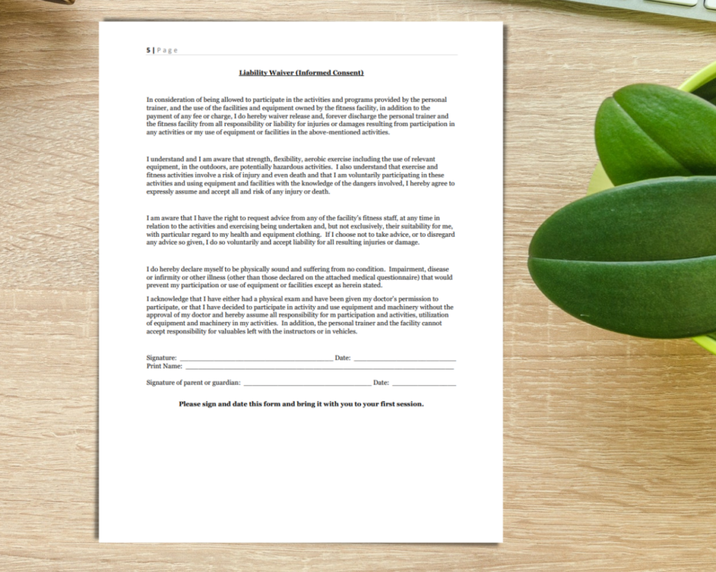 Personal Trainer Client Forms – TaZiyah Designs
